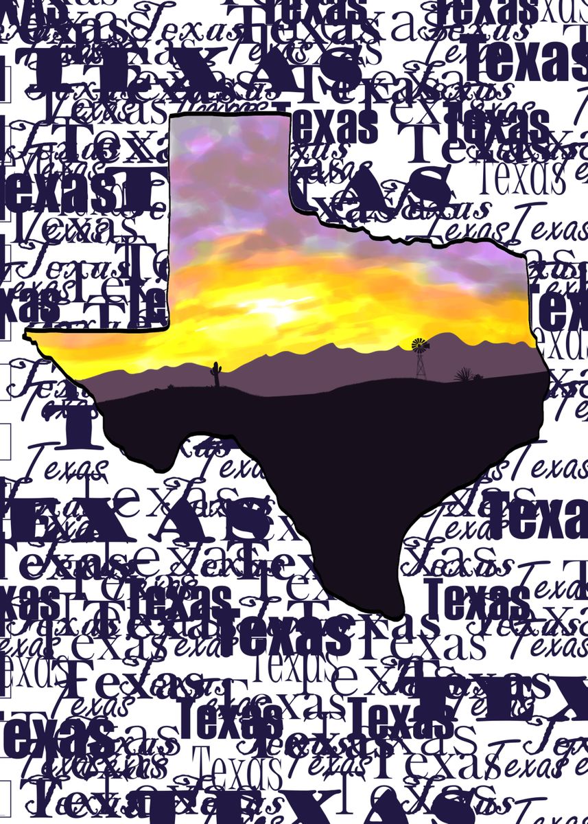 'Texas Sunset' Poster, picture, metal print, paint by Jasmine N | Displate