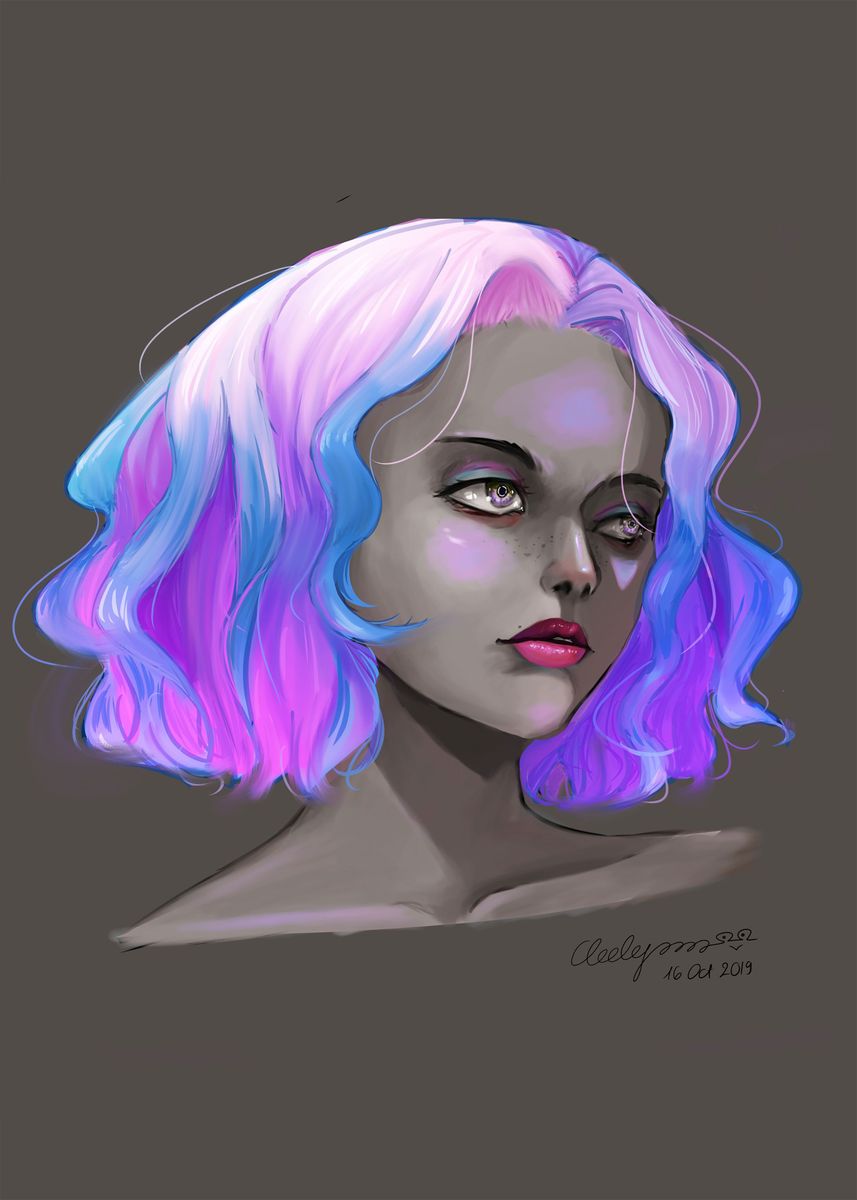 'Galaxy girl' Poster, picture, metal print, paint by Acelynn | Displate