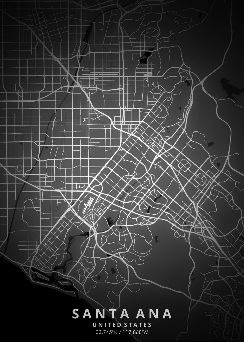 'Santa Ana Map Posters' Poster, picture, metal print, paint by Merah ...