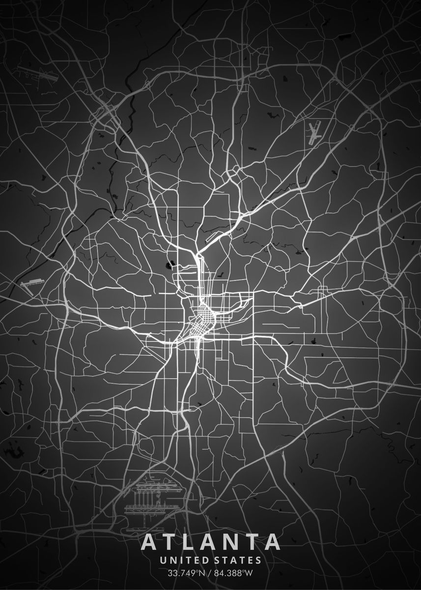 'Atlanta Map Posters' Poster, picture, metal print, paint by Merah ...