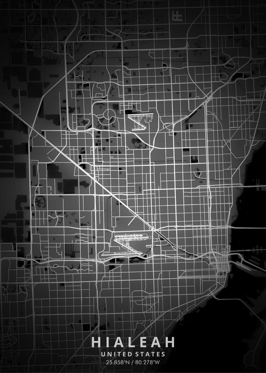 'Hialeah Map Posters' Poster, picture, metal print, paint by Merah ...