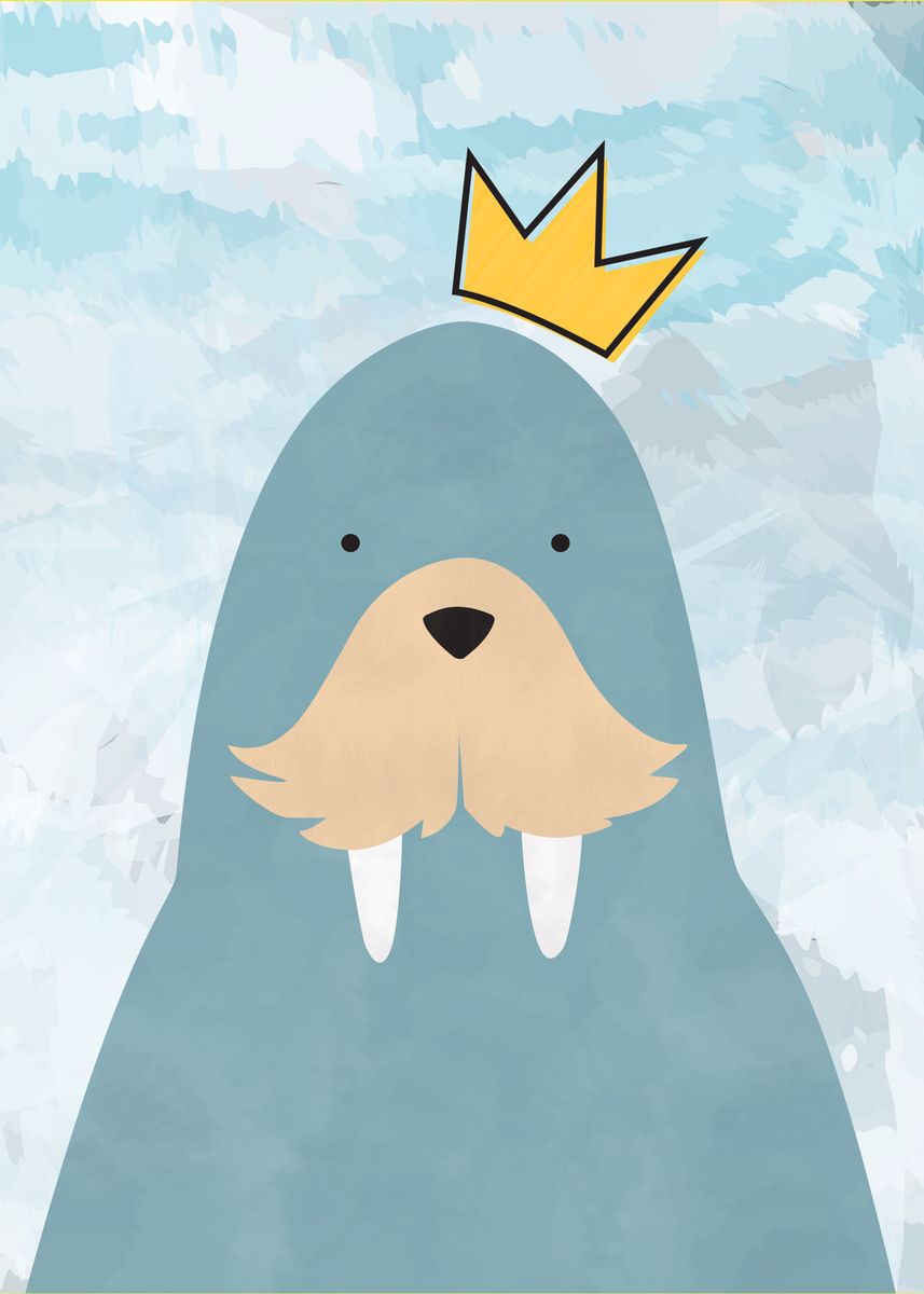'Cute King Walrus' Poster, picture, metal print, paint by Claudia Buffi ...