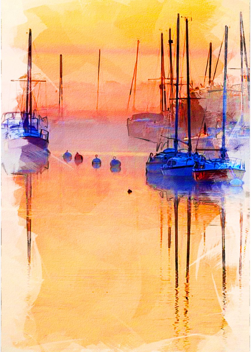 'Docking At Sunset' Poster, picture, metal print, paint by ISAAC ...