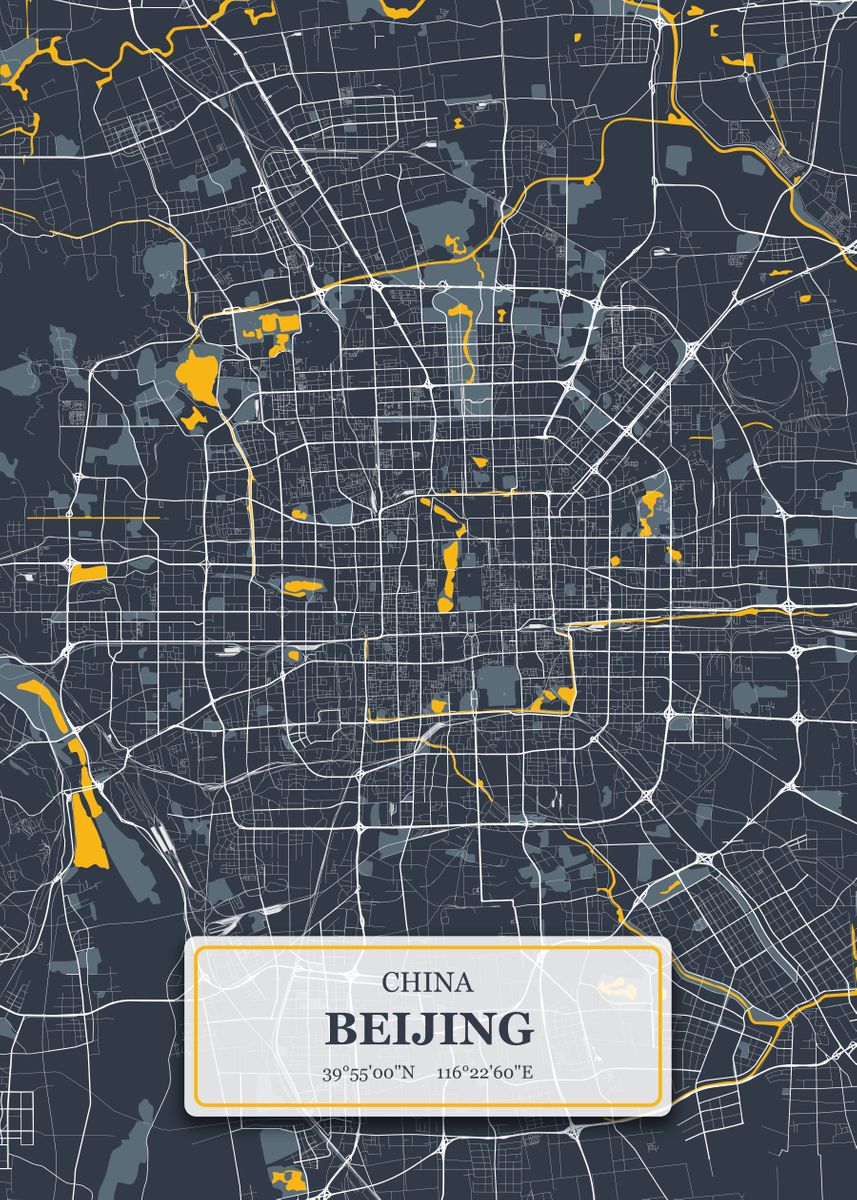 'Beijing China City Map' Poster, picture, metal print, paint by Dany ...