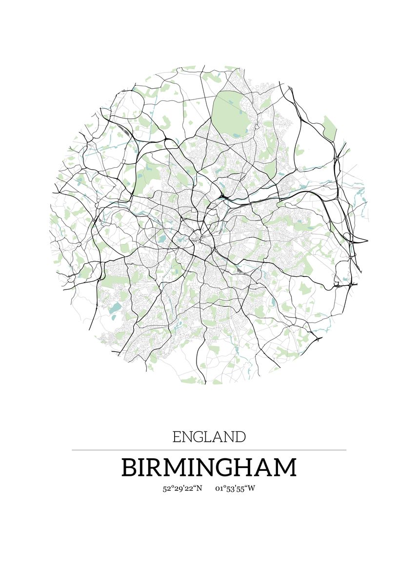 'Birmingham UK City Map' Poster, picture, metal print, paint by Dany ...