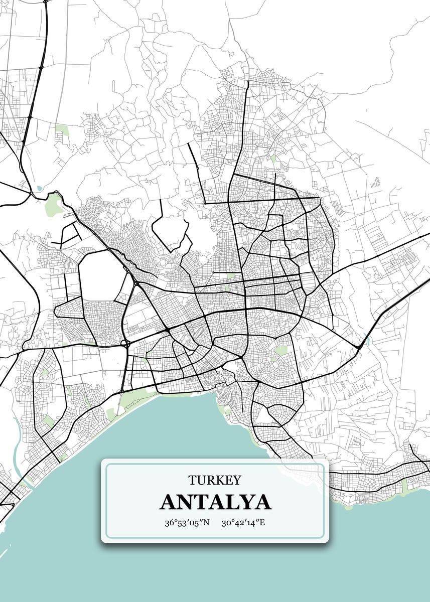' Antalya Turkey City Map' Poster by Dany | Displate