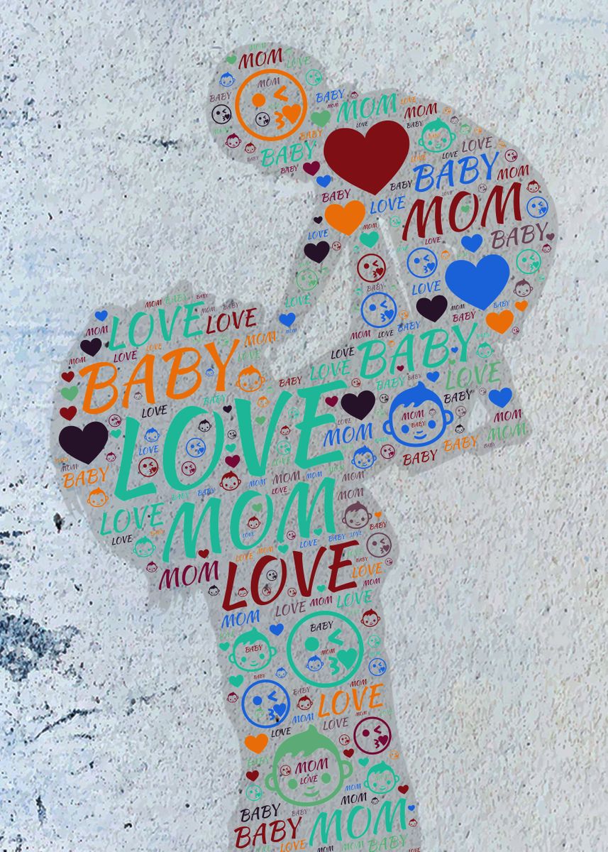 'Mom and Baby' Poster, picture, metal print, paint by Anxhela Sufa ...