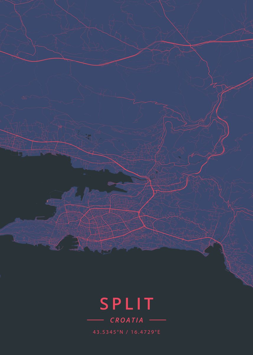 'Split Croatia' Poster, picture, metal print, paint by Designer Map Art ...