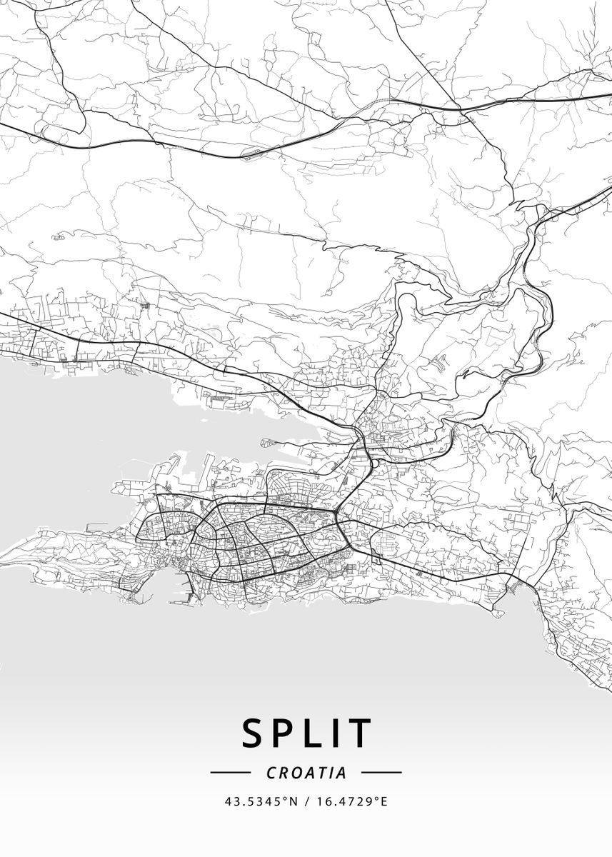 'Split Croatia' Poster, picture, metal print, paint by Designer Map Art ...