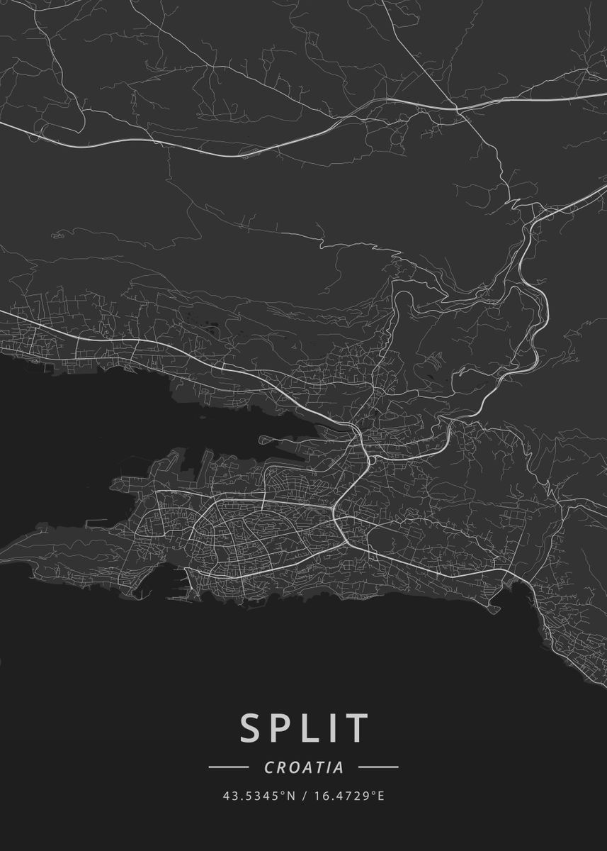 'Split Croatia' Poster, picture, metal print, paint by Designer Map Art ...