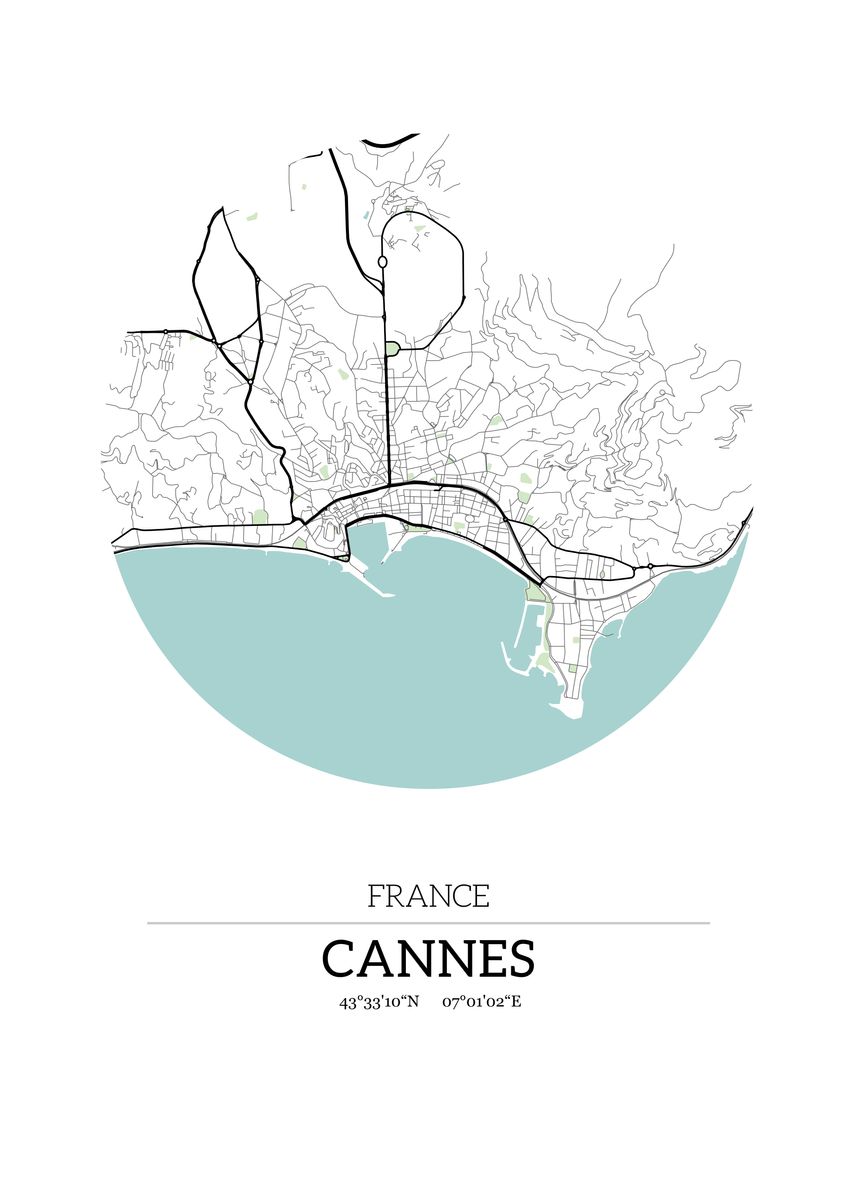 'Cannes France City Map' Poster, picture, metal print, paint by Dany ...