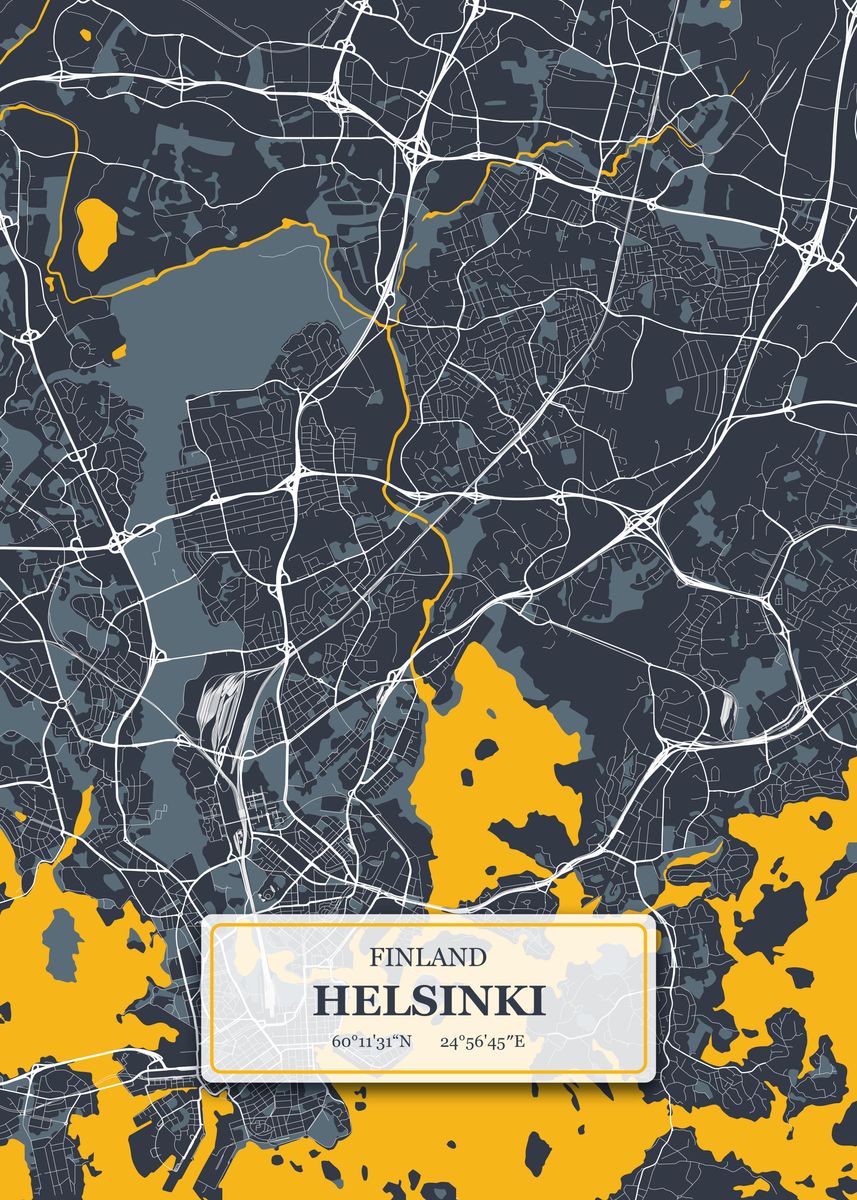 'Helsinki Finland City Map' Poster, picture, metal print, paint by Dany ...