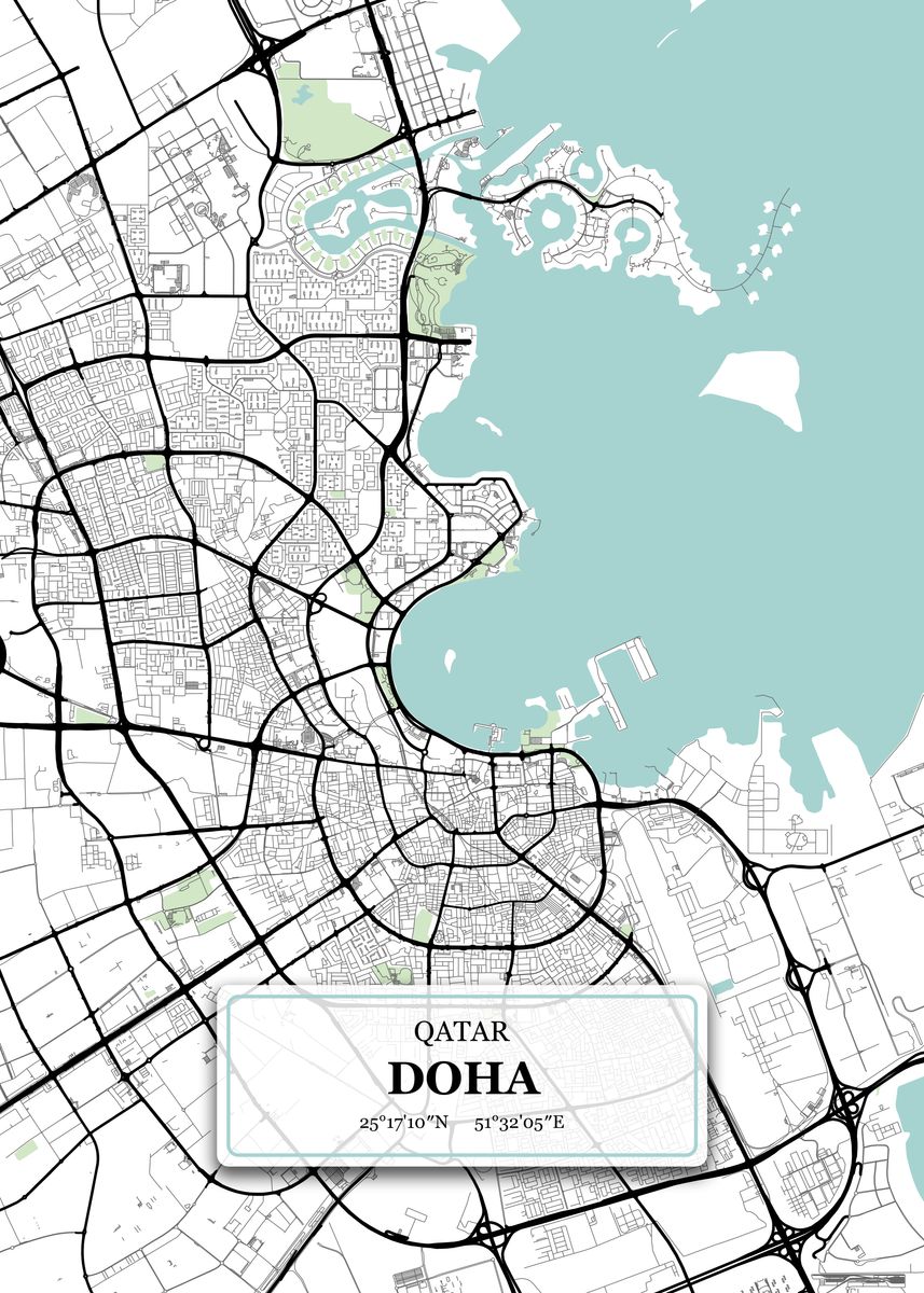 'Doha Qatar City Map ' Poster, picture, metal print, paint by Dany ...