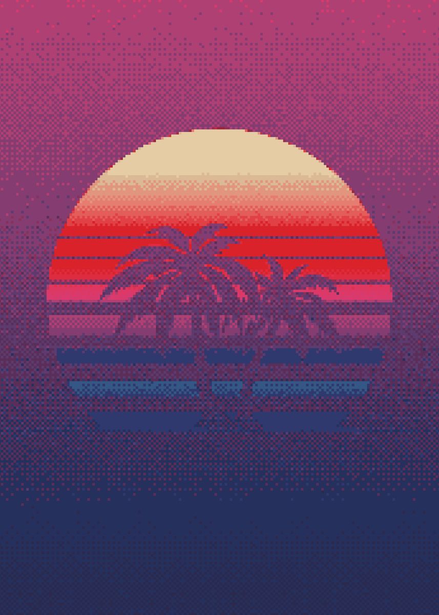 '80s Sunset Pixel Art' Poster, picture, metal print, paint by Visualz ...