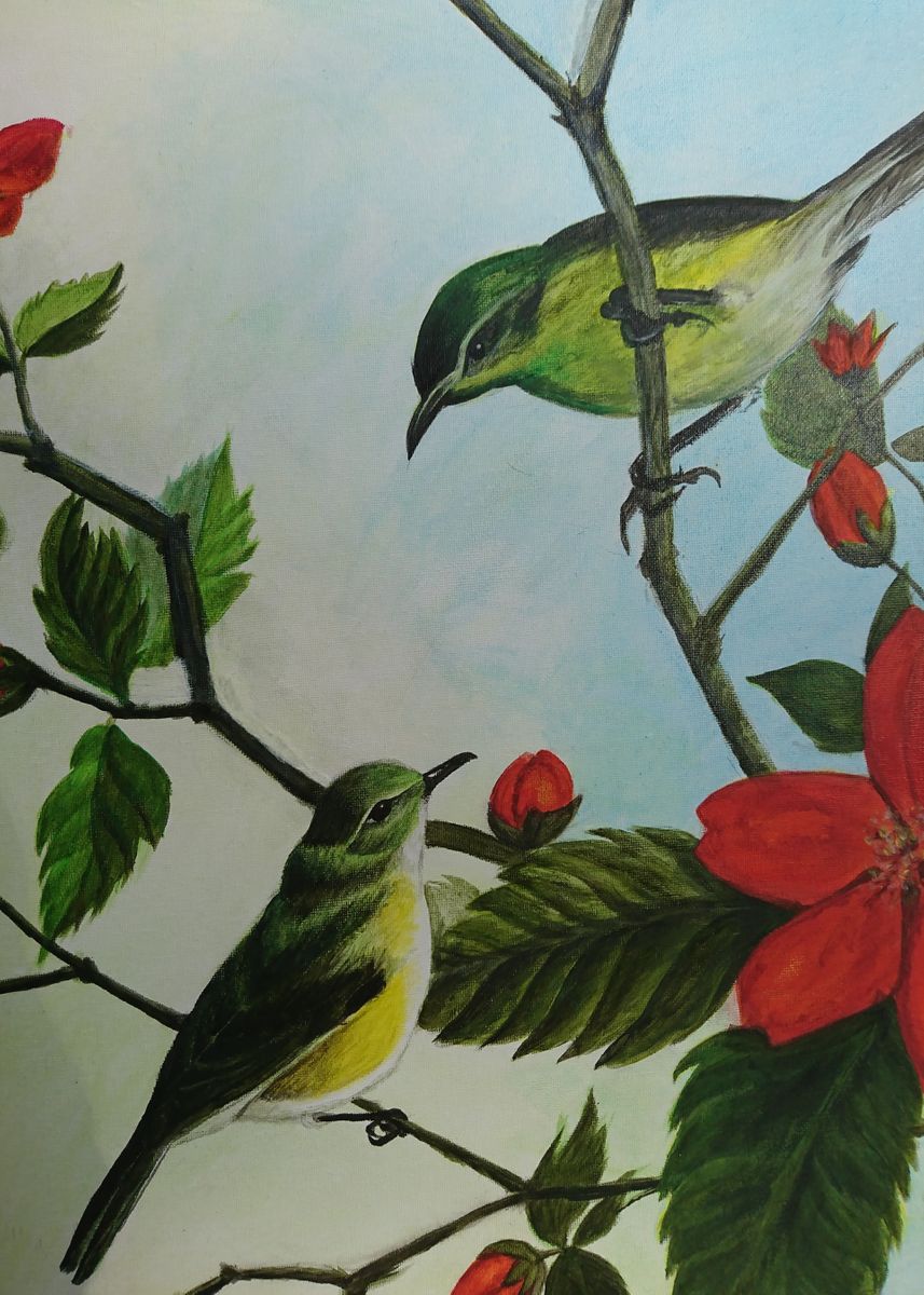 'Sparrows' Poster, picture, metal print, paint by Kristina Lov | Displate