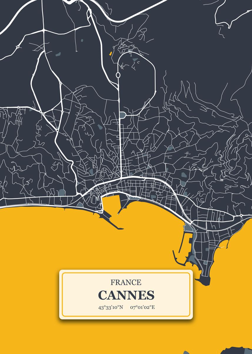 'Cannes France City Map' Poster, picture, metal print, paint by Dany ...