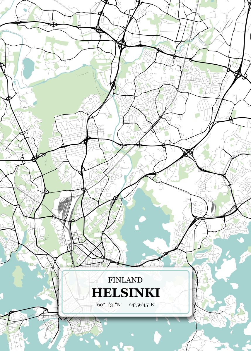 'Helsinki Finland City Map' Poster, picture, metal print, paint by Dany ...