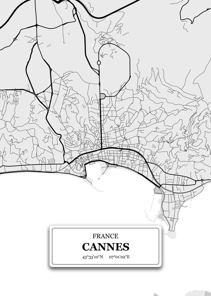 'Cannes France City Map' Poster, picture, metal print, paint by Dany ...