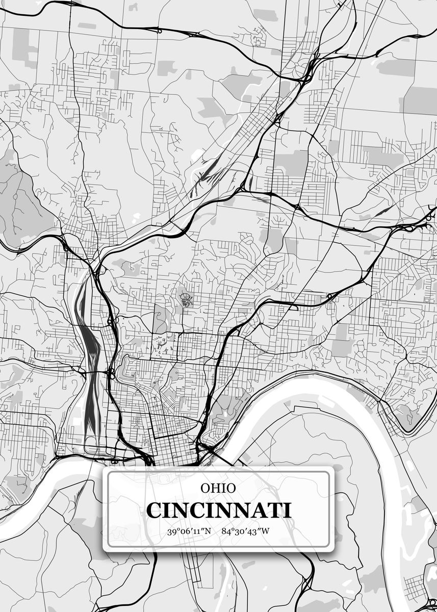 'Cincinnati Ohio City Map' Poster by Dany | Displate