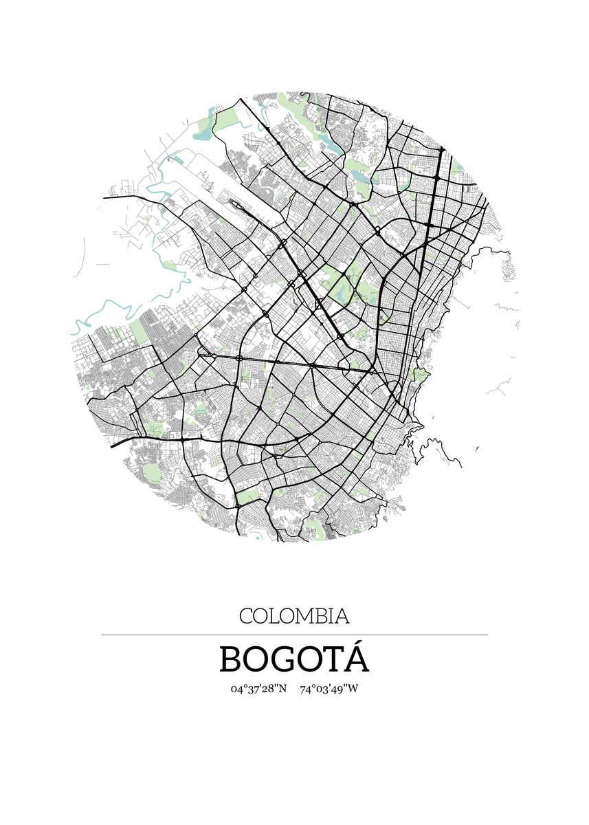'Bogota Columbia City Map' Poster, picture, metal print, paint by Dany ...
