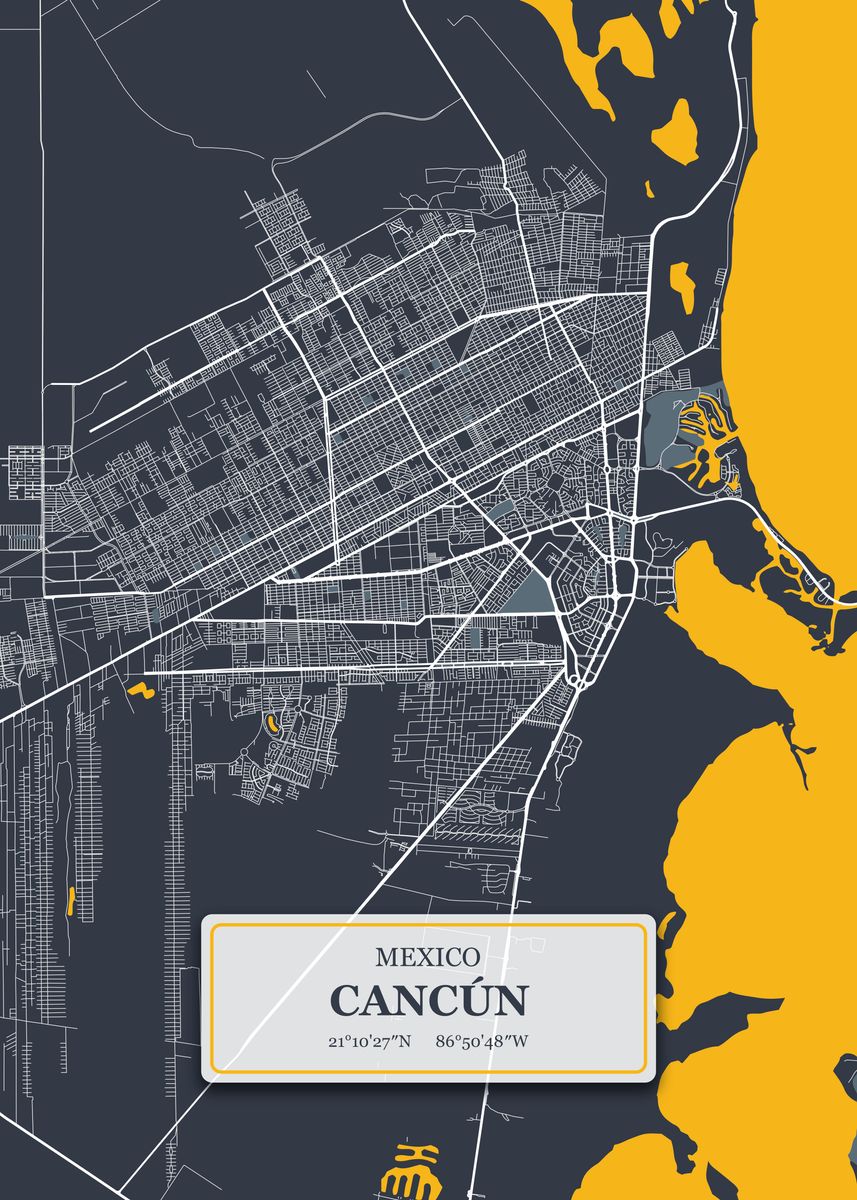 'Cancun Mexico City Map' Poster, picture, metal print, paint by Dany ...