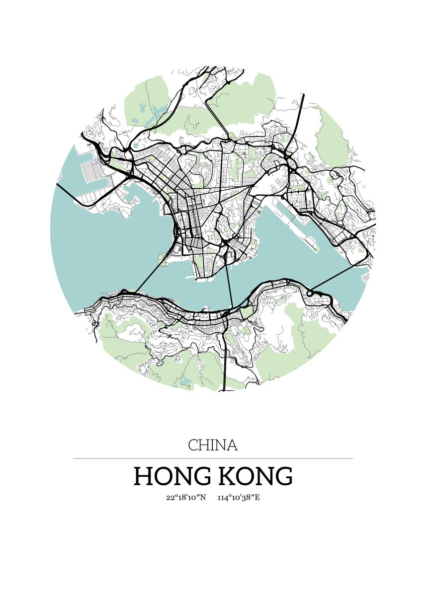 'Hong Kong City Map' Poster by Dany | Displate