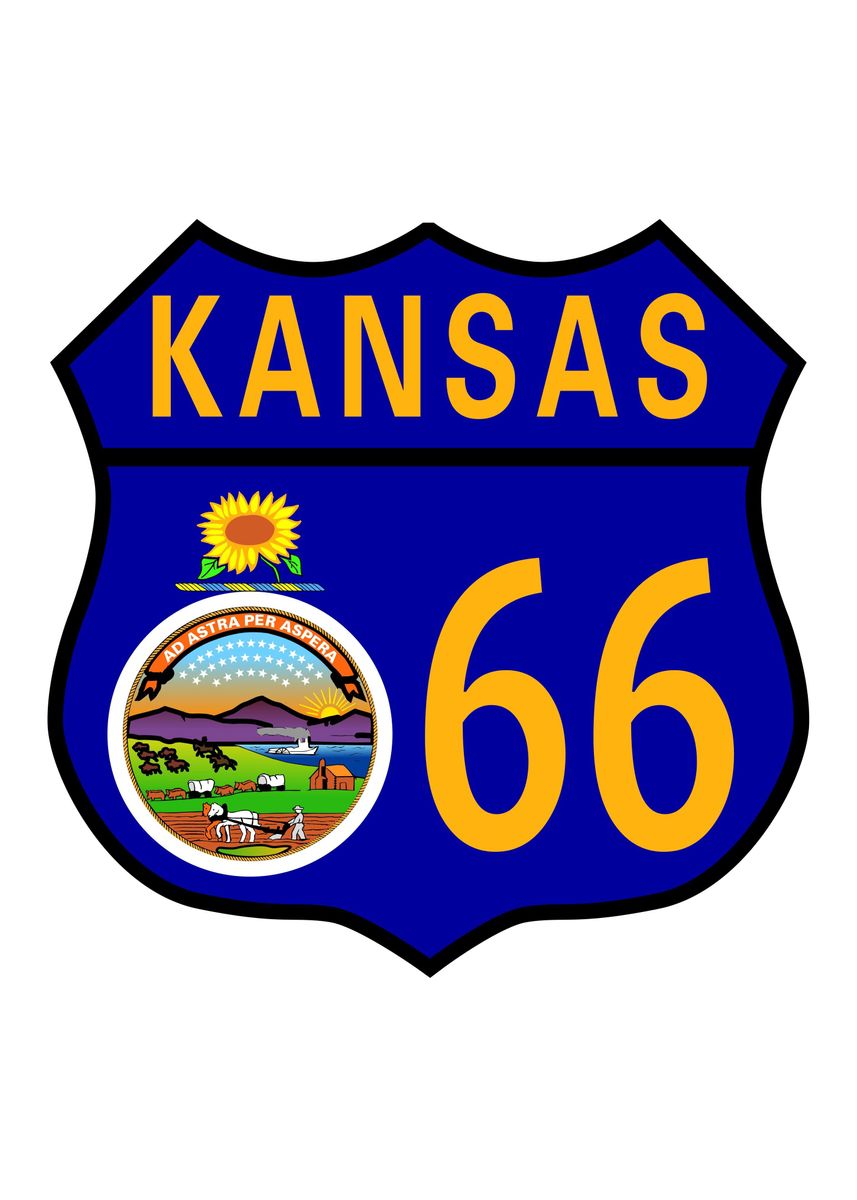 'Route 66 Kansas Sign ' Poster, picture, metal print, paint by ...