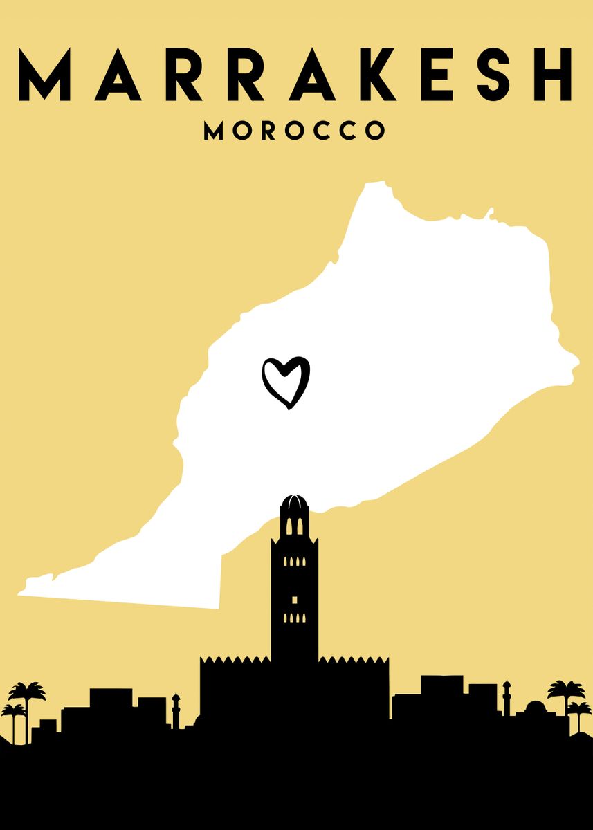 'Marrakesh Map Skyline' Poster, picture, metal print, paint by Emiliano ...