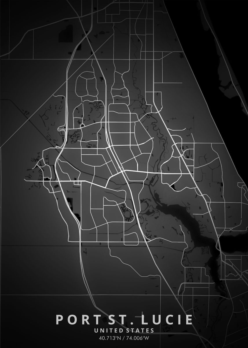 'Port St Lucie Map Posters' Poster, picture, metal print, paint by ...