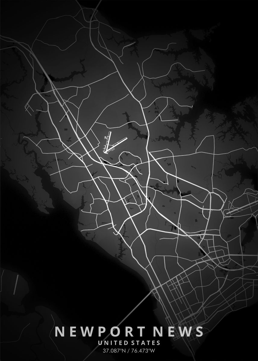 'Newport News Map Posters' Poster, picture, metal print, paint by Merah ...