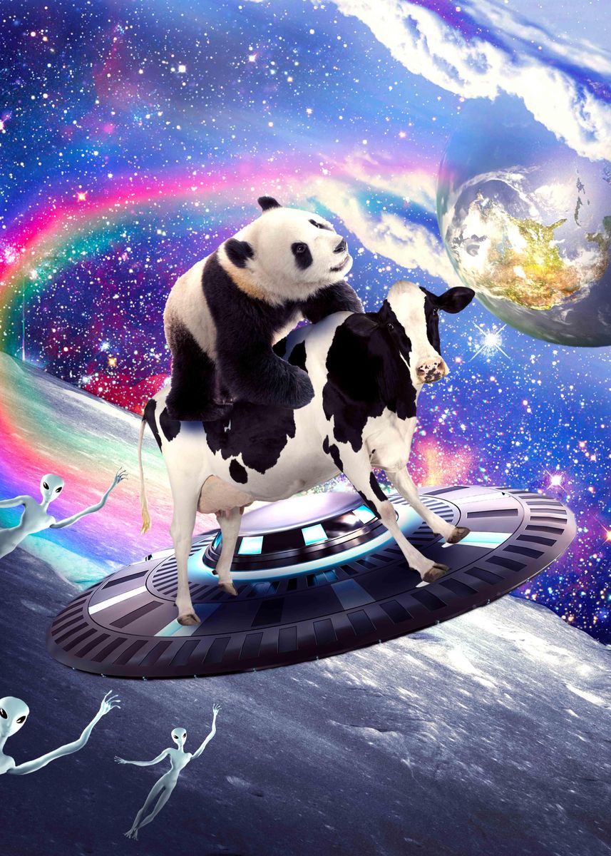 'Cute Funny Panda Cow' Poster, picture, metal print, paint by Random ...