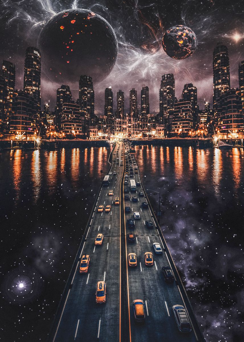 'space skyline' Poster, picture, metal print, paint by Oleg S... | Displate