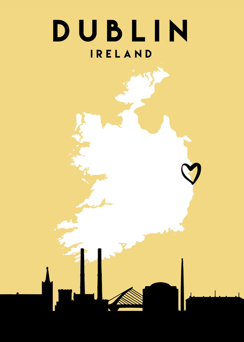'Dublin Map Ireland Heart' Poster, picture, metal print, paint by ...