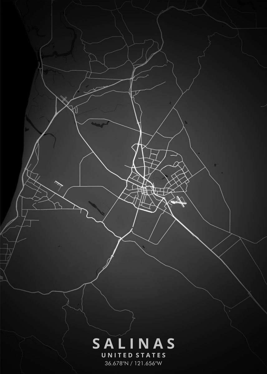 'Salinas Map Posters' Poster, picture, metal print, paint by Merah ...