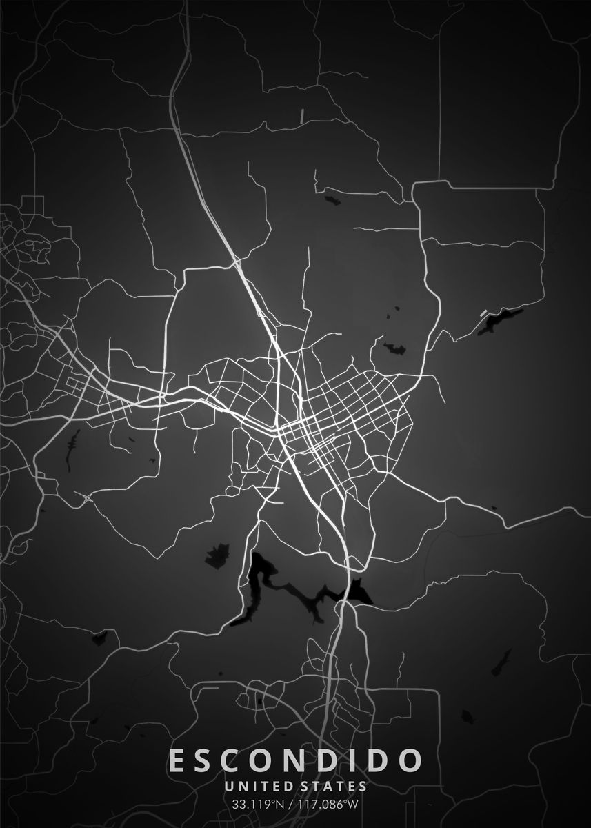 'Escondido Map Posters' Poster, picture, metal print, paint by Merah ...