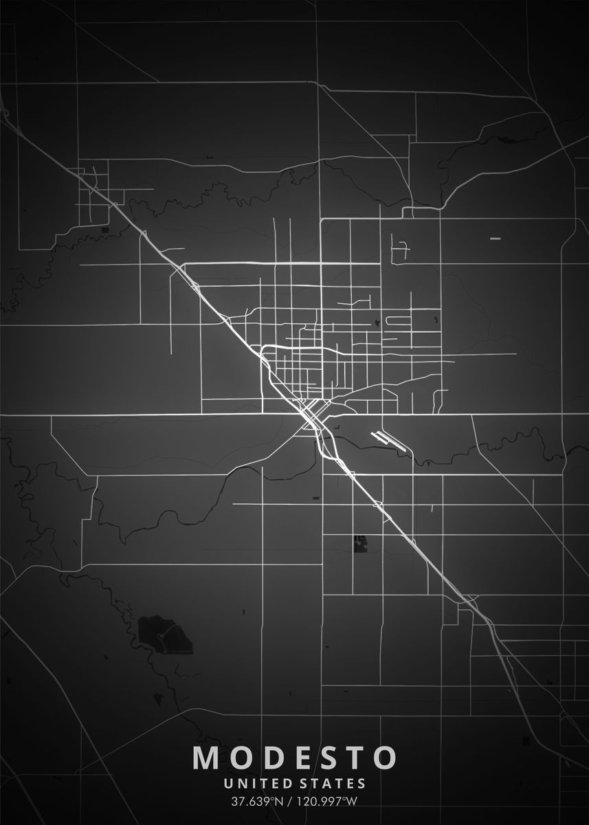 'Modesto Map Posters' Poster, picture, metal print, paint by Merah ...