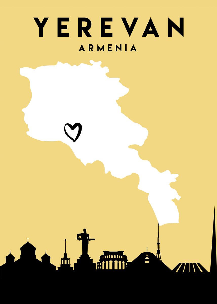 'Yerevan Map Skyline' Poster, picture, metal print, paint by Emiliano ...