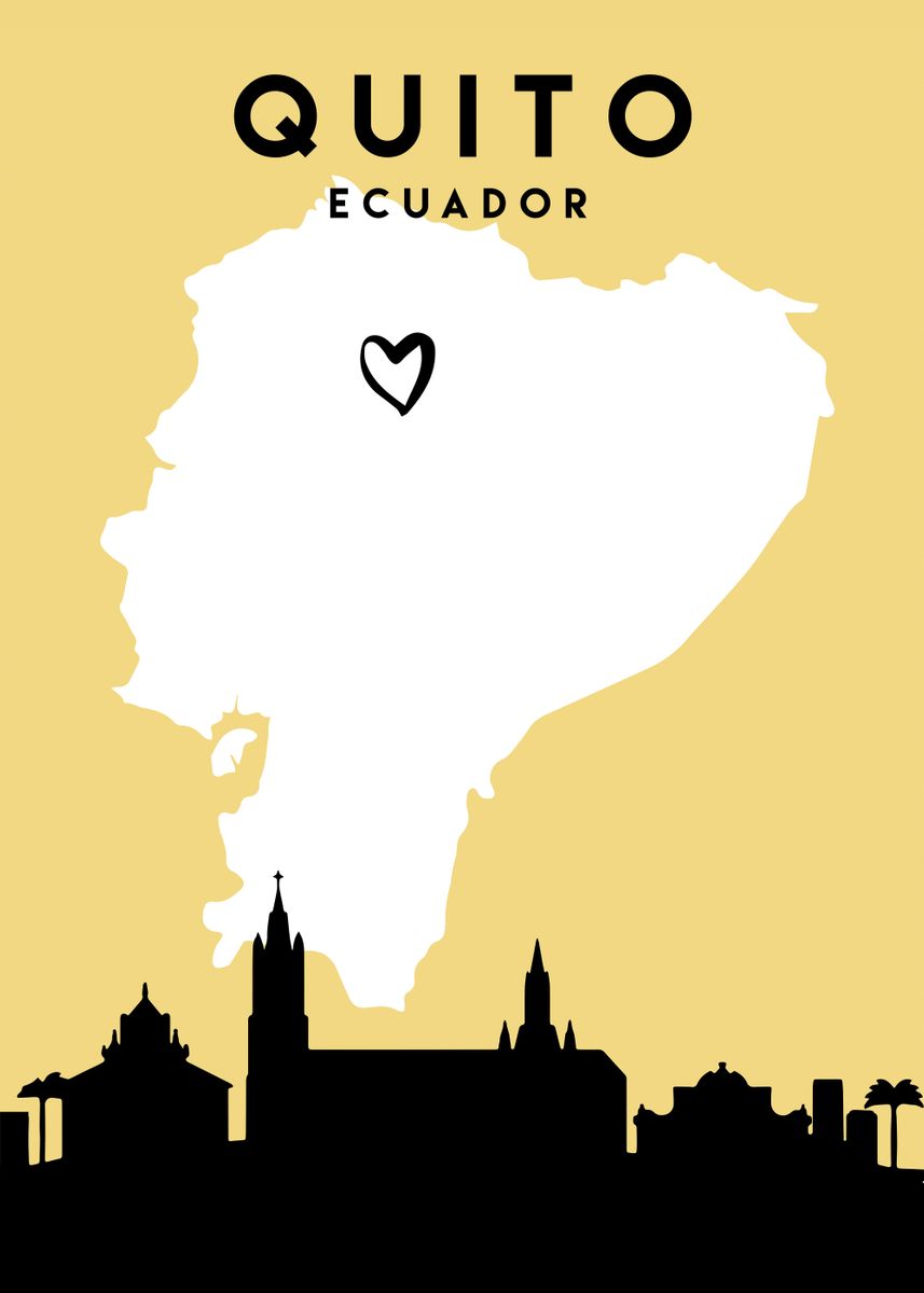 'Quito Map Skyline Ecuador' Poster, picture, metal print, paint by ...