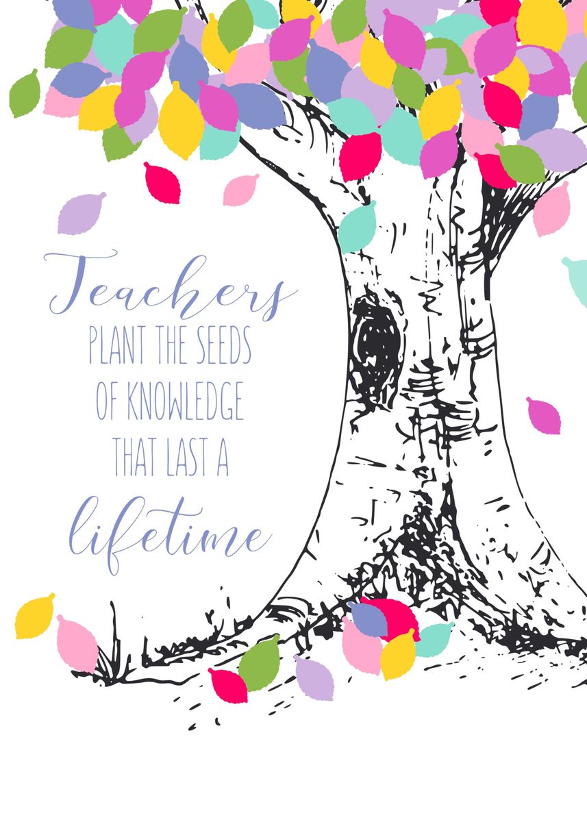 'Hand drawn teacher tree' Poster, picture, metal print, paint by ...