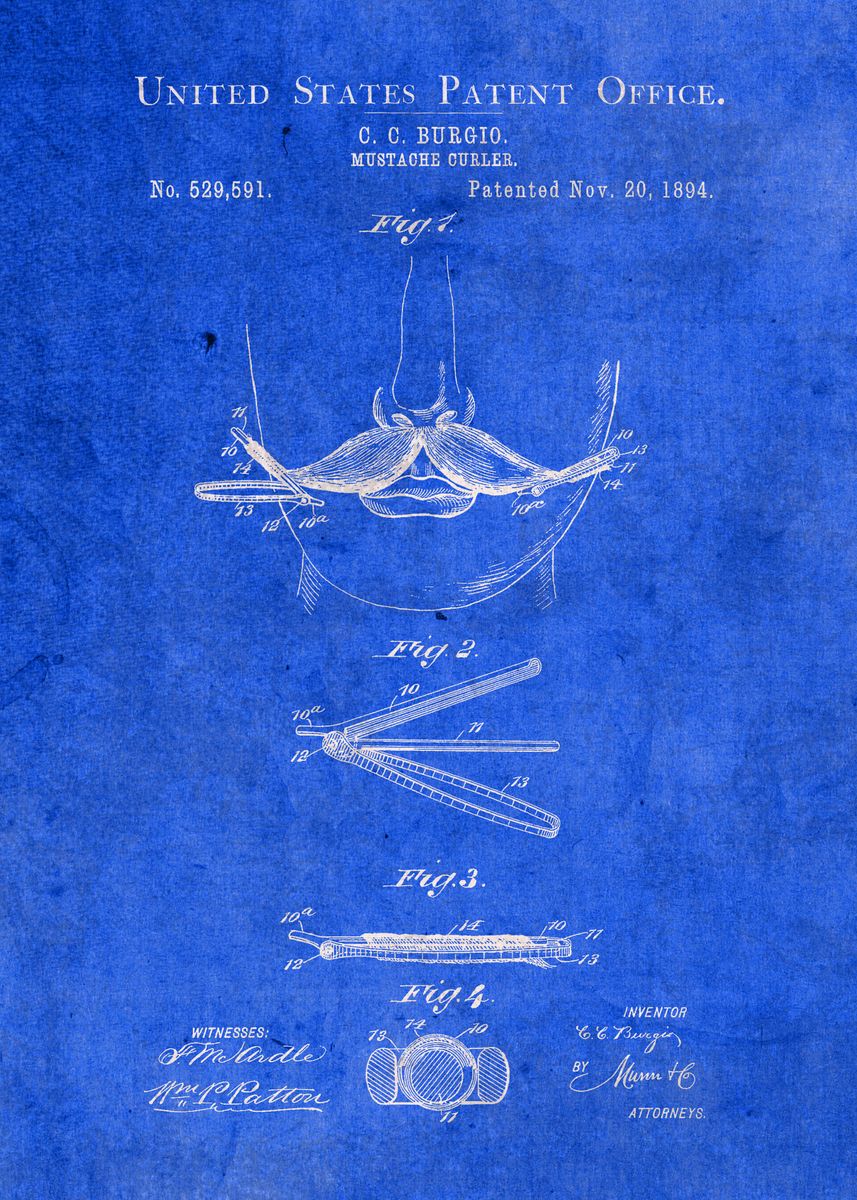 'Moustache Curler Patent' Poster, picture, metal print, paint by Design ...