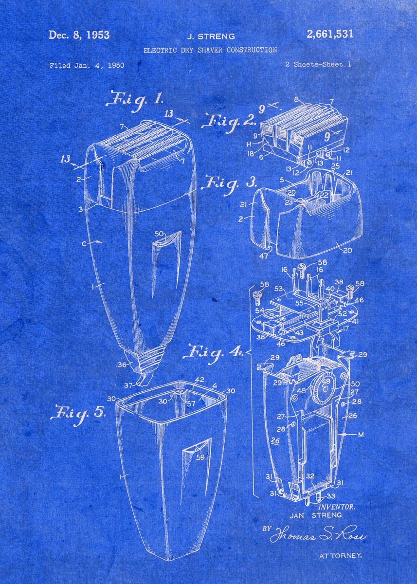 'Electric Dry Shaver Patent' Poster, picture, metal print, paint by ...