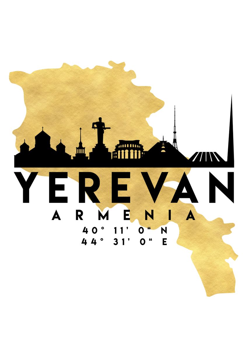 'Yerevan Map Skyline' Poster, picture, metal print, paint by Emiliano ...