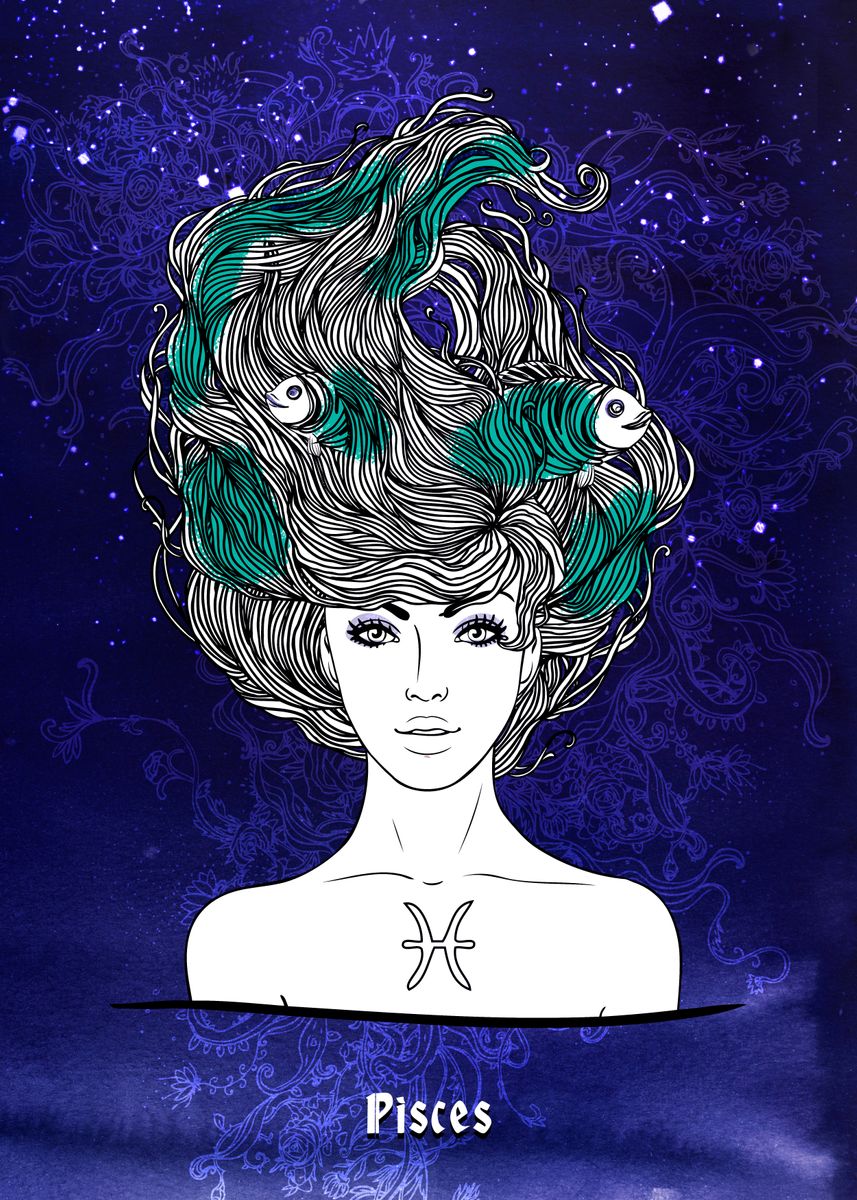 'Zodiac female Pisces' Poster, picture, metal print, paint by Moon ...