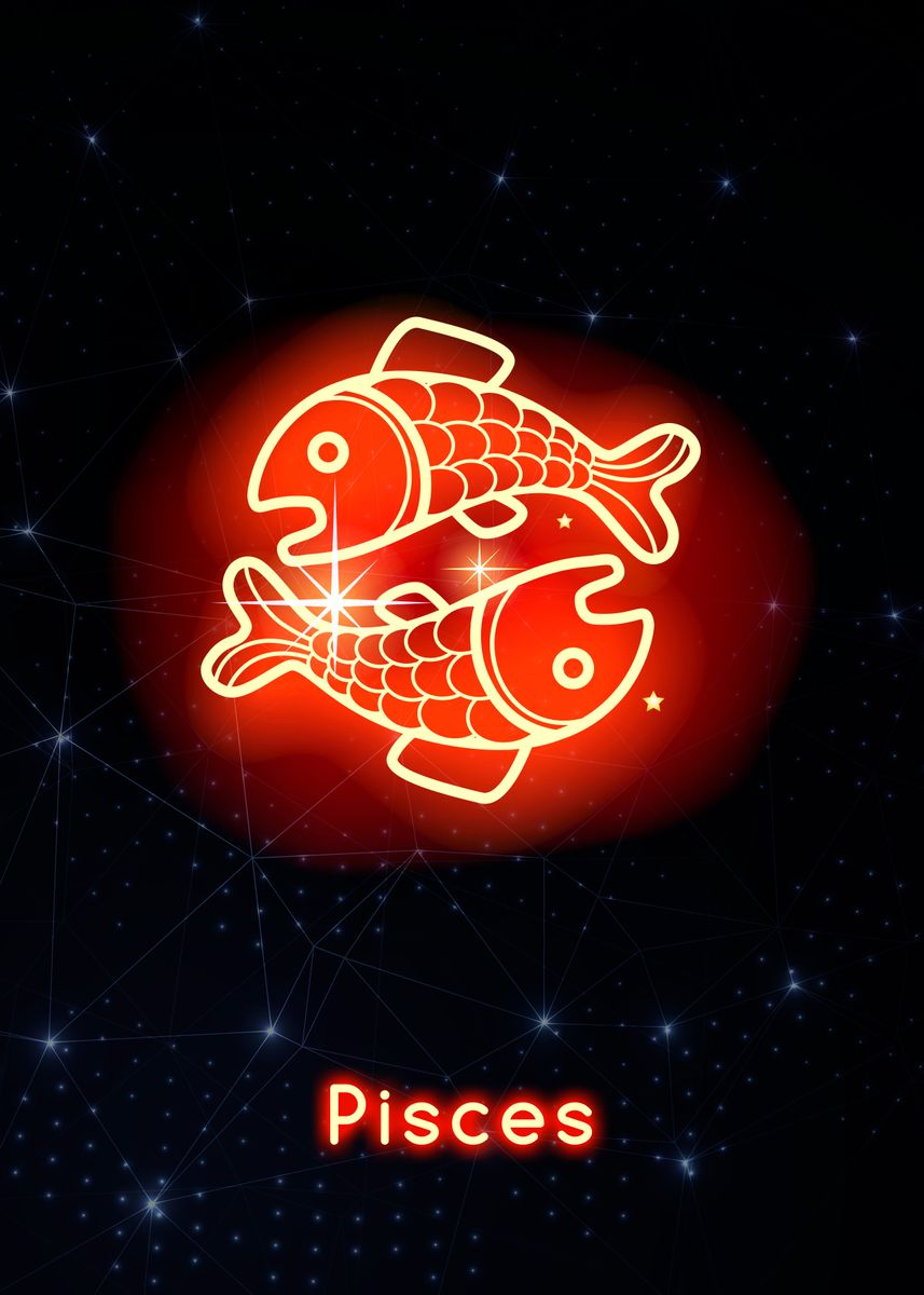 'Zodiac red Pisces' Poster by Moon Calendar Studio | Displate