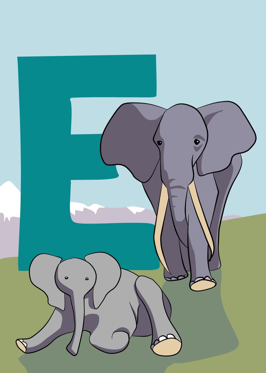 'E is for Elephant' Poster, picture, metal print, paint by Jasmine N ...
