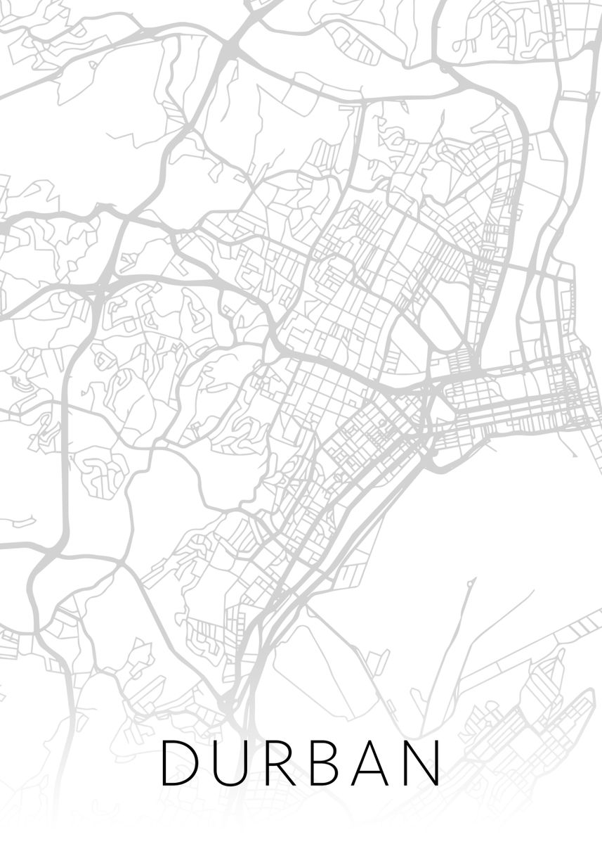 'Durban South Africa BW Map' Poster, picture, metal print, paint by ...