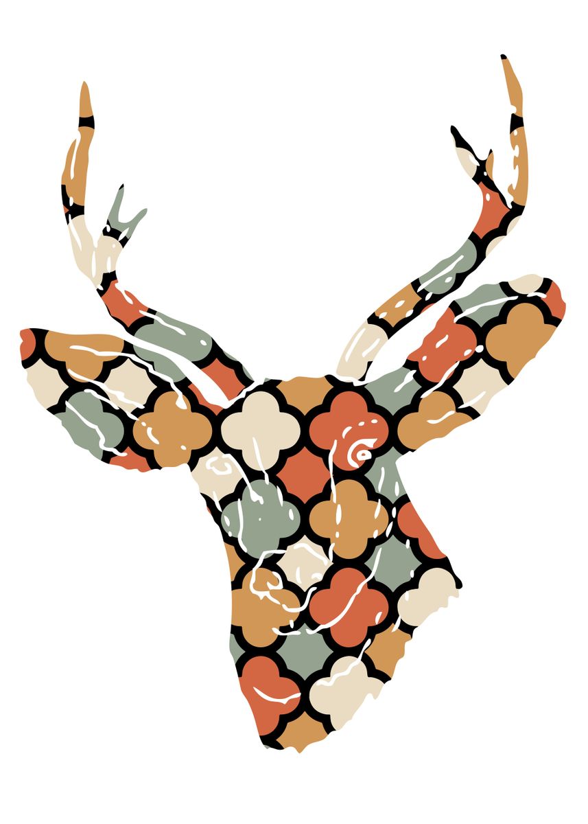 'Deer Head Pattern' Poster, picture, metal print, paint by Emiliano ...