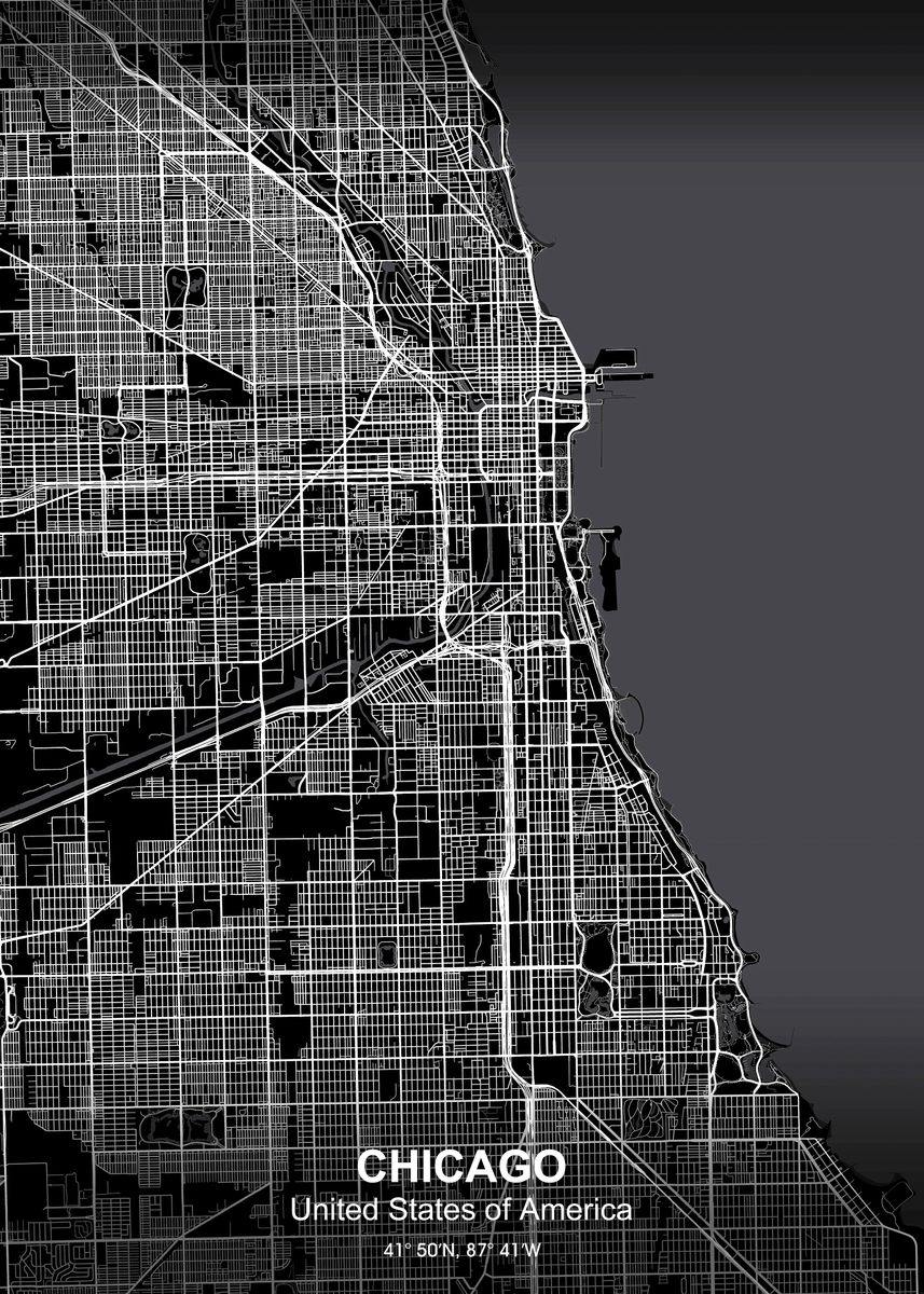 'chicago city map black' Poster, picture, metal print, paint by Project ...