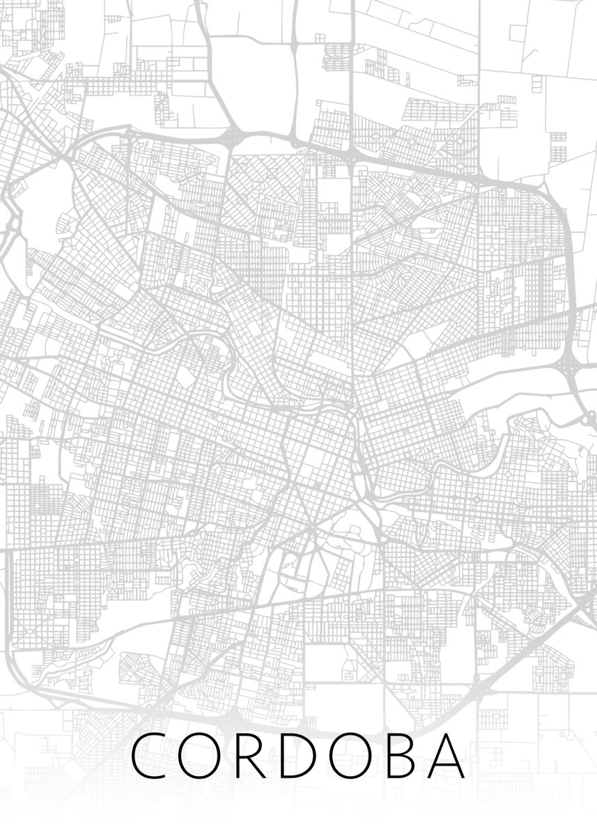 'Cordoba Spain BW Map Art' Poster, picture, metal print, paint by ...