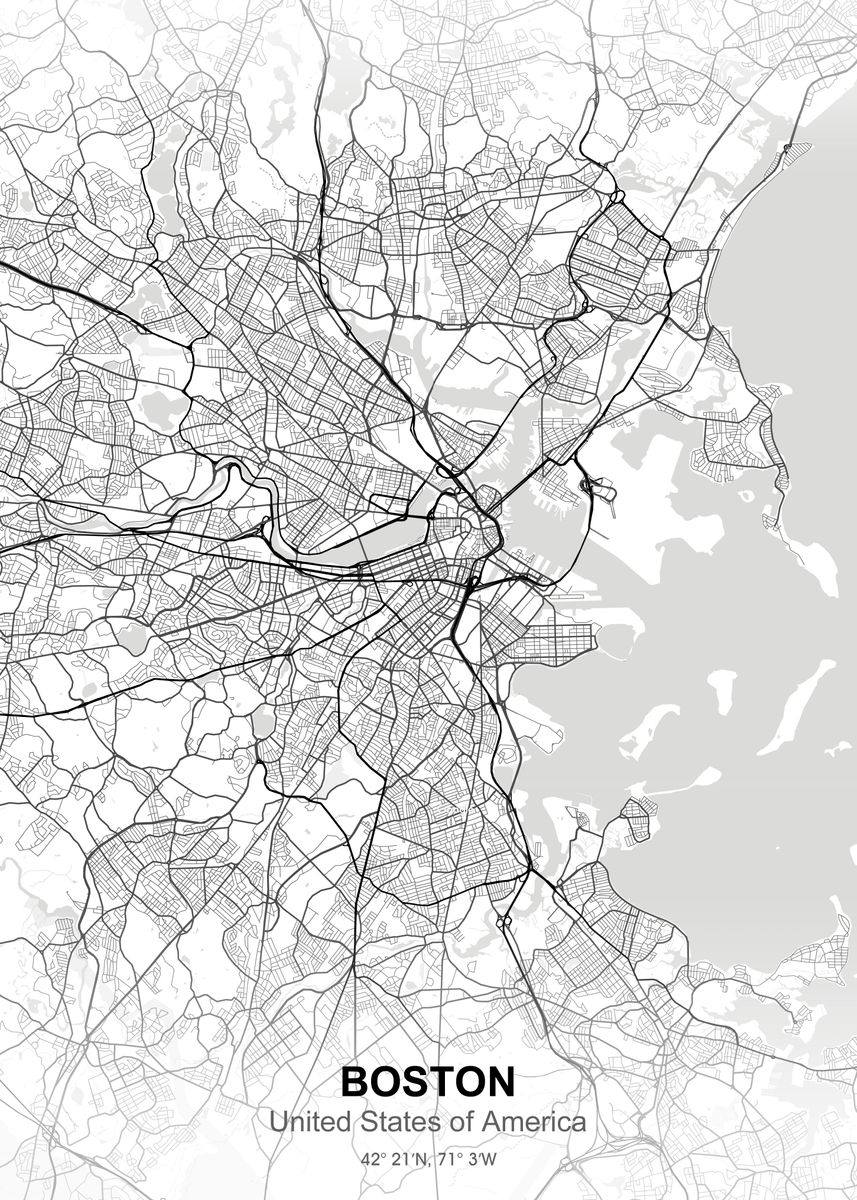 'boston city map white' Poster, picture, metal print, paint by Project ...